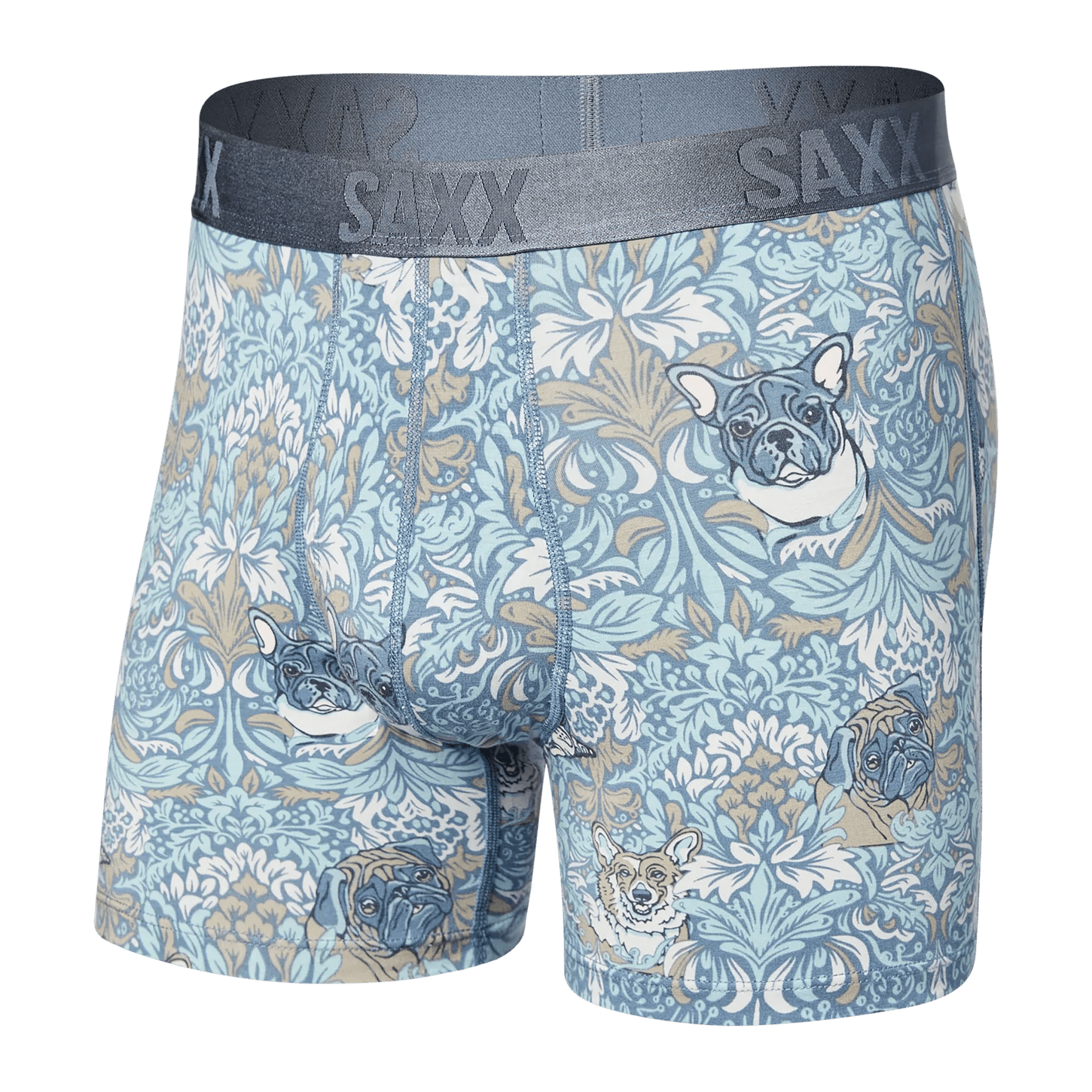 Saxx 22nd Century Silk Boxers - Fleur De Pugs - LIS Blue